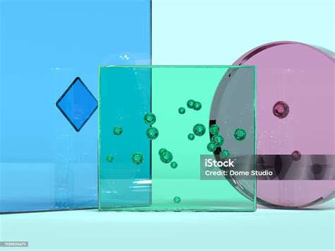 파란 배경 분홍색 녹색 파란 유리 제 투명성 물자 기하학적 모양 최소한의 추상적 인 3d 렌더링 0명에 대한 스톡 사진 및 기타 이미지 Istock