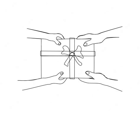 Dessin Au Trait Continu Dun Couple Tenant Une Boîte Cadeau Ensemble