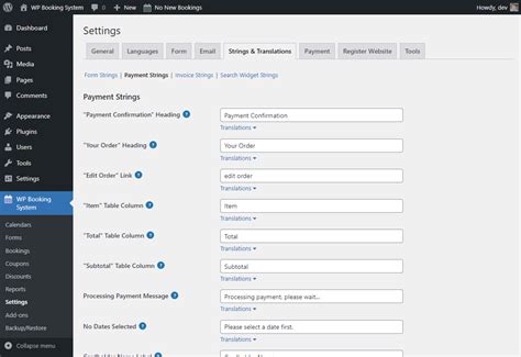 Strings And Translations Wp Booking System