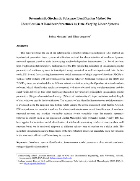 Pdf Deterministic Stochastic Subspace Identification Method For