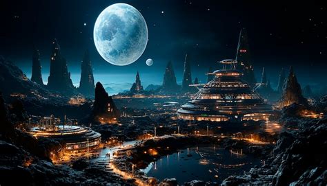 Premium Photo The Moonlight Illuminates The Dark Cityscape A Famous