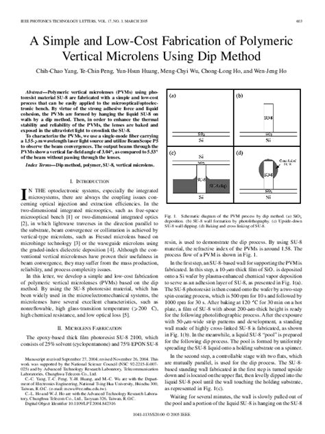 Pdf A Simple And Low Cost Fabrication Of Polymeric Vertical Microlens Using Dip Method