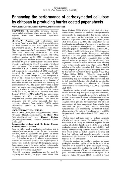 Pdf Enhancing The Performance Of Carboxymethyl Cellulose By Chitosan
