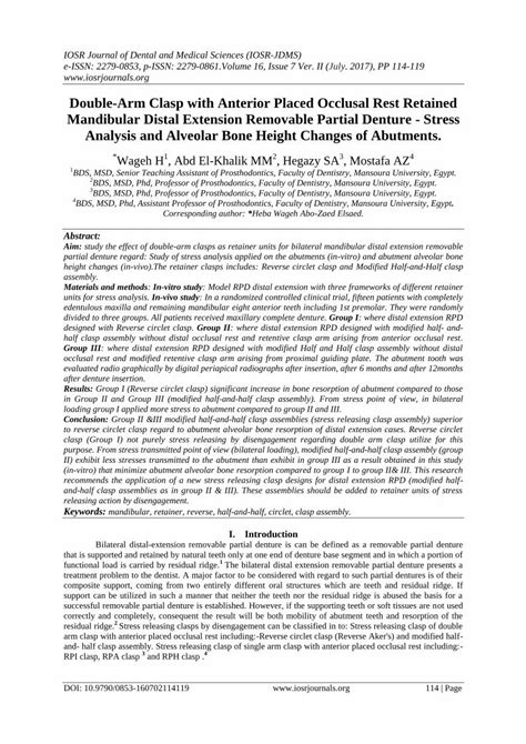 Pdf Double Arm Clasp With Anterior Placed Occlusal Rest Clasp