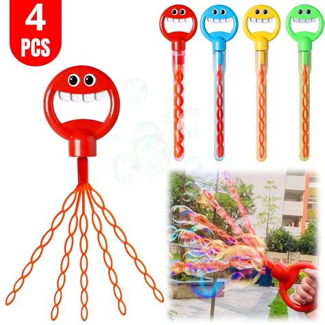 32 Hole Smiling Face Bubble Stick With Bubbles Refill Five Claw Bubble