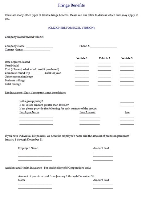 Fringe Benefits Form Tropeano And Mcgrady P C