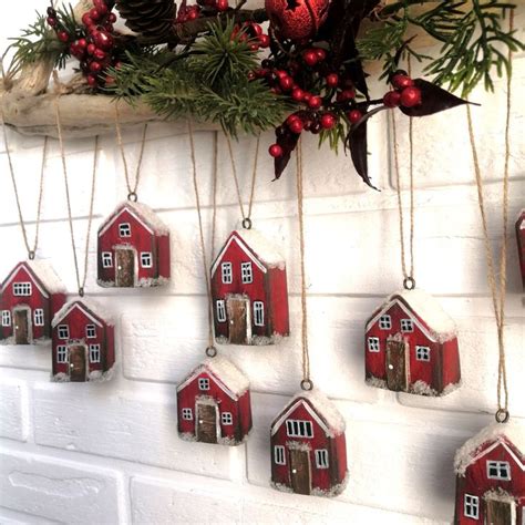 Норвежская деревня набор ёлочных игрушек из просоленного морем дерева