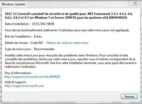 Erreur Dinstallation Ou Mise à Jour Du Net Framework