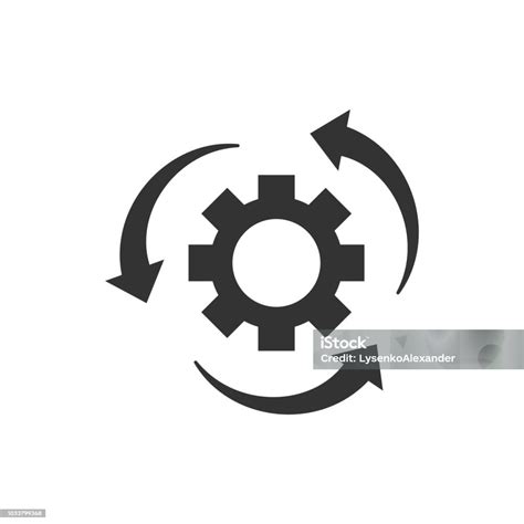 평면 스타일에서 워크플로 프로세스 아이콘입니다 격리 된 백색 배경에 화살표 벡터 일러스트와 함께 기어 Cog 휠 워크플로