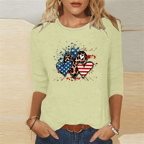 Up To 50 Off Ganfancp Usa Flag Women Tops 3 4 Sleeve Crew Neck T