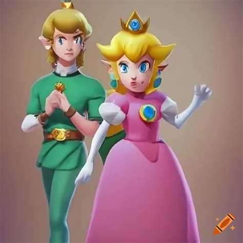 Cosplay Of Princess Peach And Link In A Ballroom On Craiyon