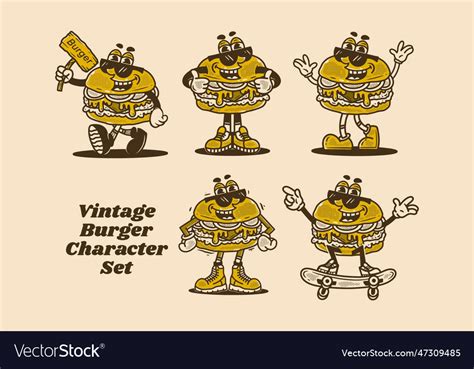 Vintage Mascot Character Design Of Burger Vector Image