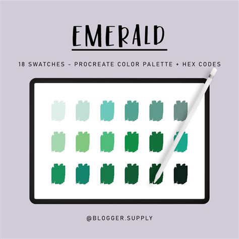 Emerald Procreate Color Palette Hex Color Codes Green Blue For Ipad Digital Illustration