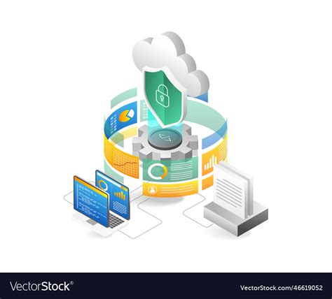 Concept 3d Isometric Of Cloud Server Security Vector Image