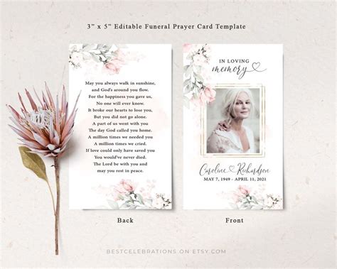 Paper And Party Supplies Templates Editable Funeral Prayer Card Template