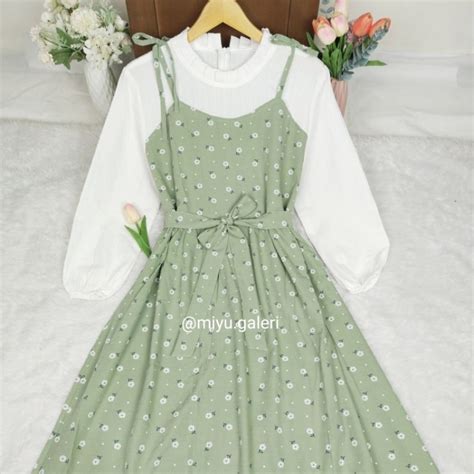 Jual Aecha Gamis Overall Crinkle Mix Lady Crush Motif Bunga Cey Plaid Korean Dress Hijau Pink