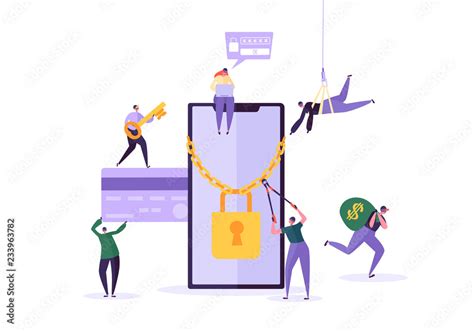 Hacker Stealing Password And Money From Smartphone Thief Characters Hacking Mobile Phone