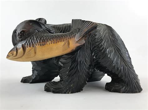 Japanese Wood Carved Ainu Bear Statue Vtg Sculpture Hokkaido Brown Ab1