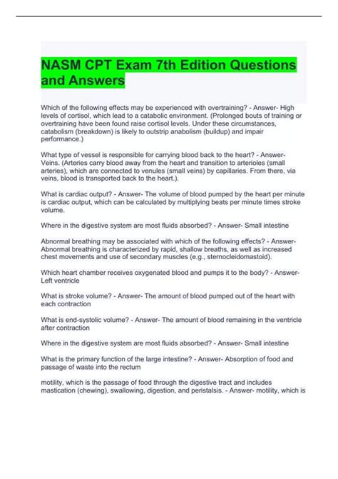 NASM CPT Exam 7th Edition Questions And Answers 2024 NASM CPT Stuvia US