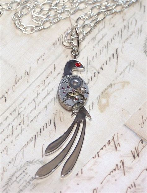 Steampunk Peacock Necklace Vintage Watch Movement