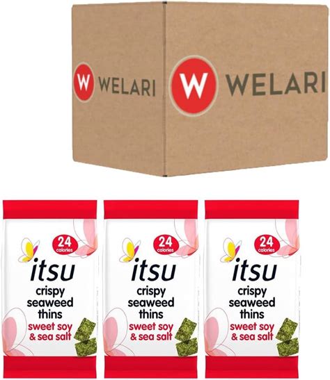 Itsu 3 X 5g Crispy Seaweed Crisps With Welari Thank You Card Sweet Soy Sea Salt Flavour Low