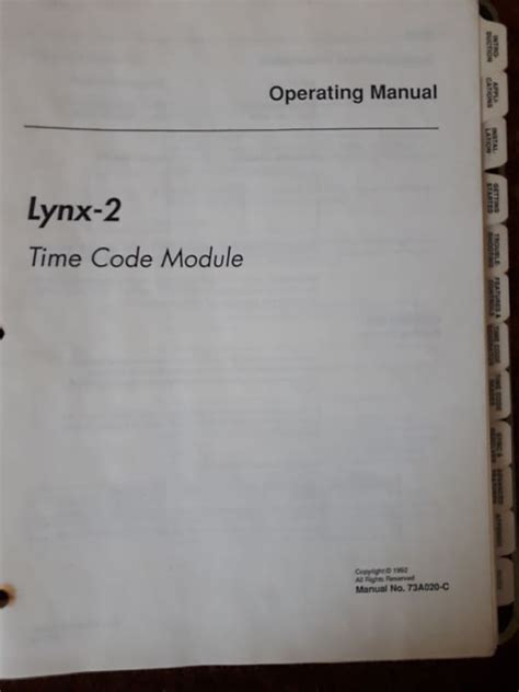 Lynx Operating Manual For Lynx 2 Time Code Module 1992 Reverb
