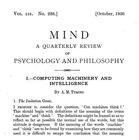 Alan Turings “computing Machinery And Intelligence” Foundations Of Ai