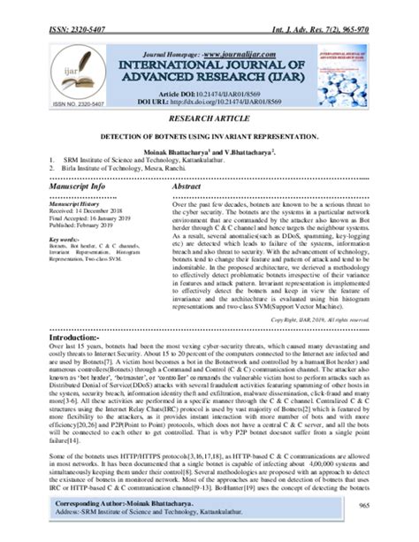 Pdf Detection Of Botnets Using Invariant Representation