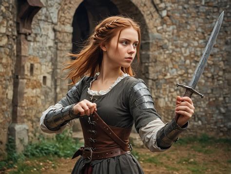 Medieval Girl Warrior With Chestnut Hair And Dagger Ai Art Generator