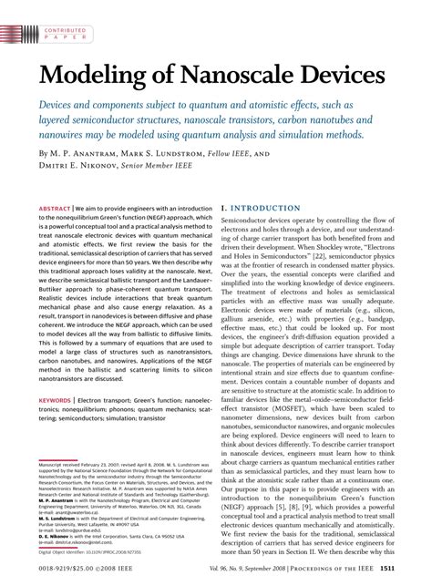 Pdf Modeling Of Nanoscale Devices