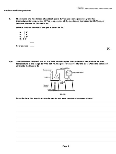 Ocr Gas Laws Revision Questions And Ms Pdf Gases Temperature