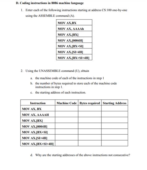 Solved D Coding Instructions In Machine Language Chegg