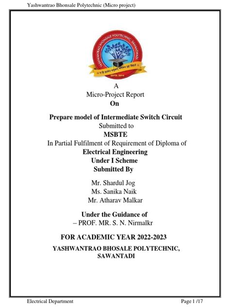 Yashwantrao Bhonsale Polytechnic Micro Project Report Pdf Switch