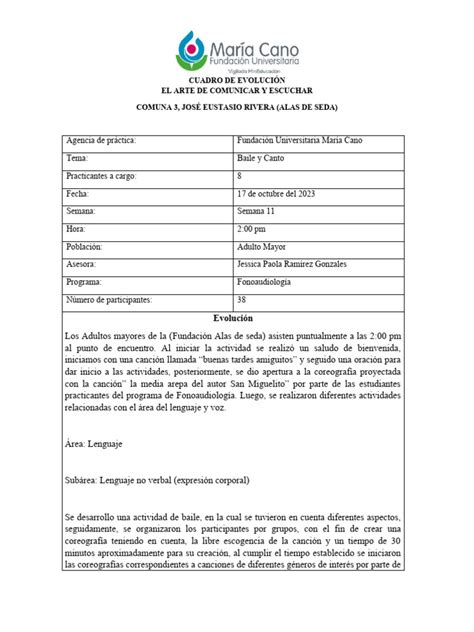 Cuadro Evolución Actividad Semana 12 Pdf Canto Vocal