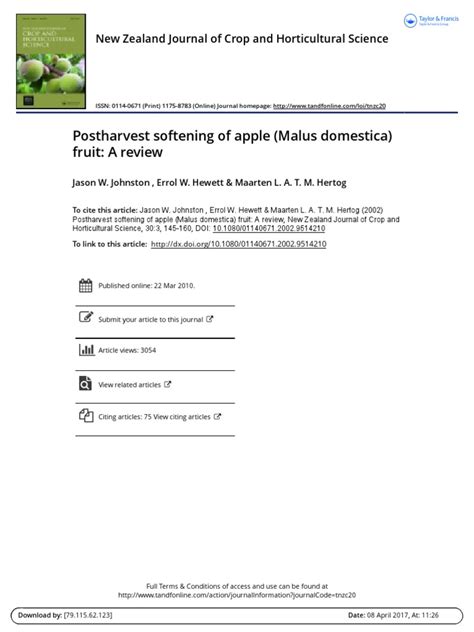 Postharvest Softening Of Apple Malus Domestica Fruit A Review Pdf Apple Biology