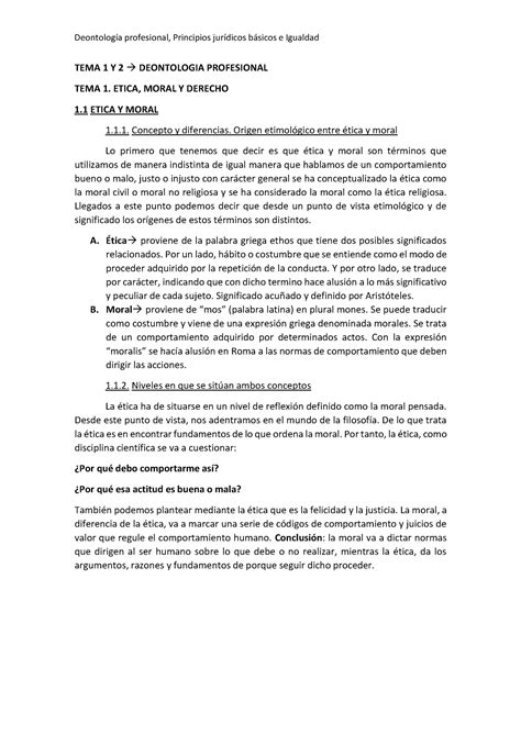 Tema Deontología TEMA Y DEONTOLOGIA PROFESIONAL TEMA ETICA MORAL Y DERECHO