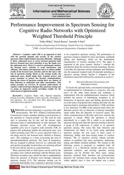 Pdf Performance Improvement In Spectrum Sensing For Cognitive Radio