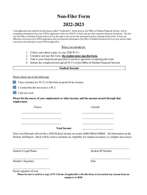 Fillable Online 2022 2023 Non Filing Statement For Independent Student