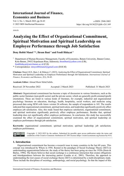 Pdf Analyzing The Effect Of Organizational Commitment Spiritual Motivation And Spiritual