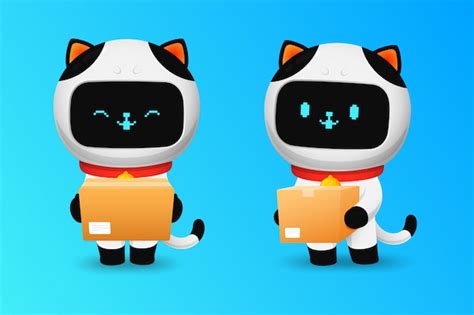 Premium Vector Collection Of Cute Cat Robot Character With Parcel