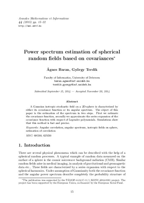 Pdf Power Spectrum Estimation Of Spherical Random Fields Based On