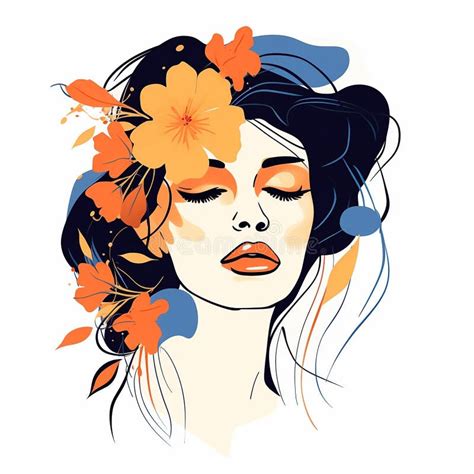 Woman Face With Flowers Surreal Line Art Female Floral Girl Png