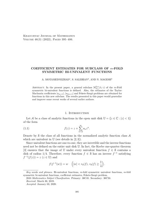 Pdf Coefficient Estimates For A General Subclass Of M Fold