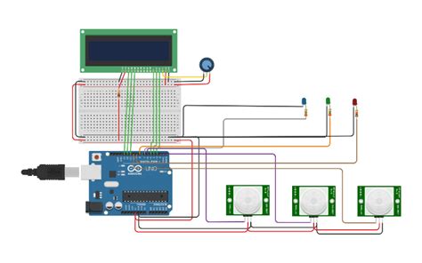 Circuit Design Lcd E Sensor De Presença Com Leds Tinkercad