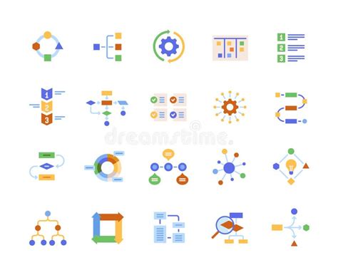 Set Of Workflow Related Icons Colorful Signs With Algorithm Strategy