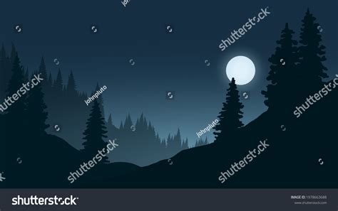 Forest Night Scenery Moonlight Stock Vector Royalty Free 1978663688