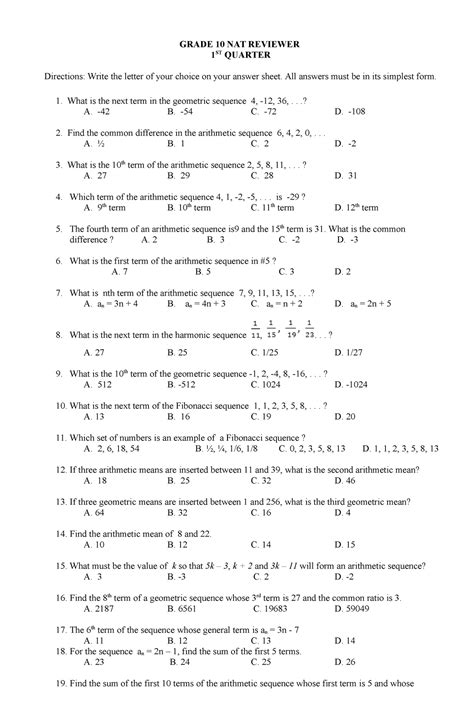 Nat Set Nat Grade Nat Reviewer St Quarter Directions