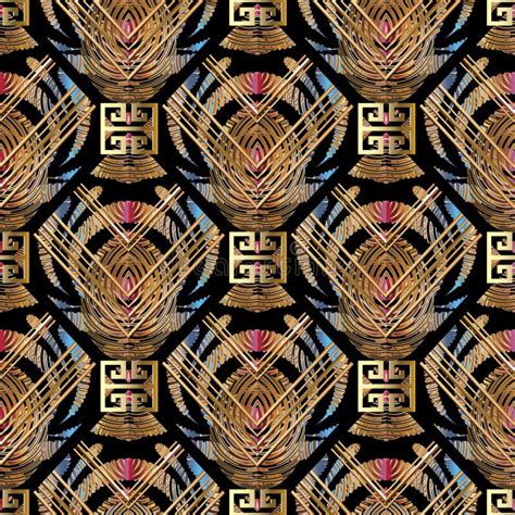 Geometric Striped 3d Meander Seamless Pattern Stock Vector