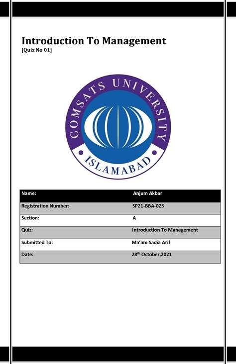 SOLUTION Introduction To Management Quiz Pdf Format Studypool