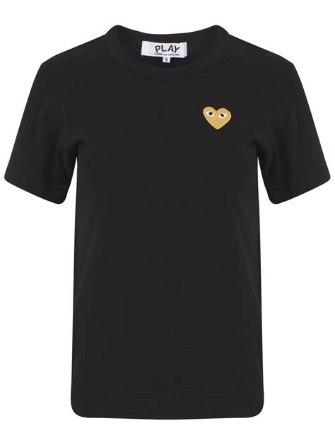Comme Des Garçons Play Womens Gold Heart T Shirt Black In Metallic Lyst